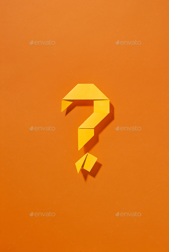 Colorful yellow origami question mark with shadow on orange Stock Photo ...