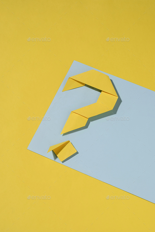 Yellow folded paper origami question mark on a banner Stock Photo by ...
