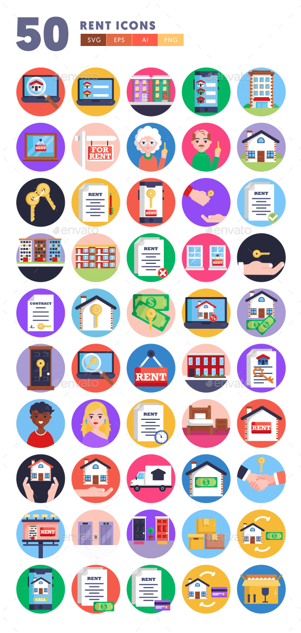 50 Rent Icons, Icons | GraphicRiver