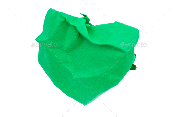 green Crumpled paper ball isolated on white background Stock Photo by ...