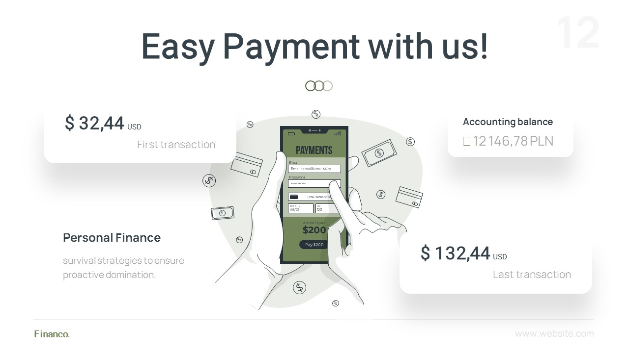 Financo Minimalist Finance PowerPoint Template, Presentation Templates