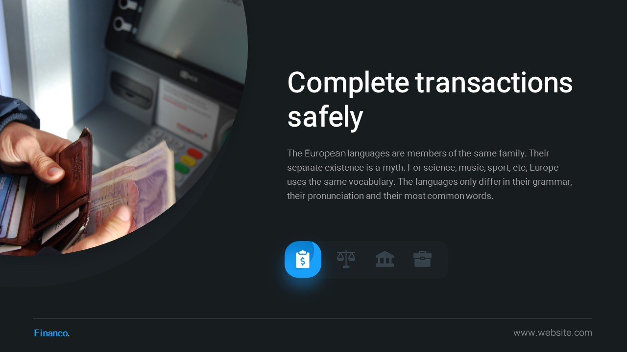 Financo Minimalist Finance PowerPoint Template, Presentation Templates