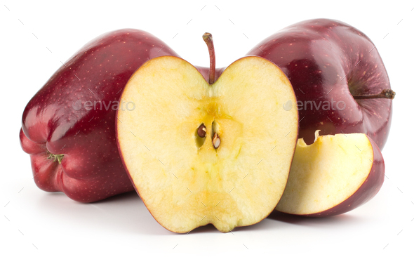 Cut Red apples isolated on white background Stock Photo by emartsstudio