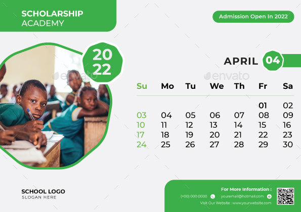 School Desk Calendar 2022, Print Templates | GraphicRiver