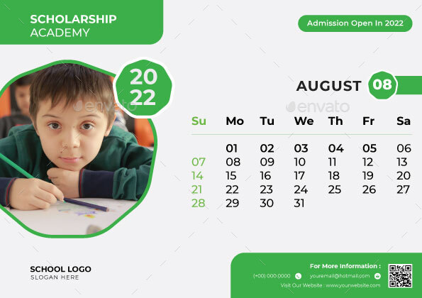 School Desk Calendar 2022, Print Templates | GraphicRiver