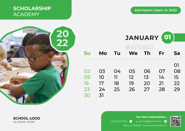 School Desk Calendar 2022, Print Templates | GraphicRiver