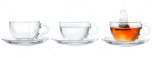 tea glass splash in sufficient amount set collage on white background ...