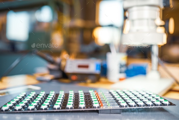 Panel of LED light indicators is in the production Stock Photo by ...