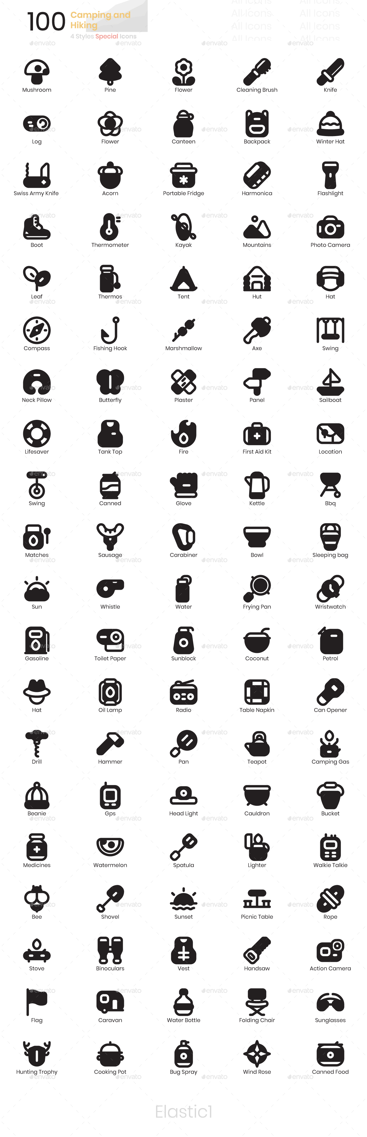 Camping and Hiking - Icon Pack, Icons | GraphicRiver