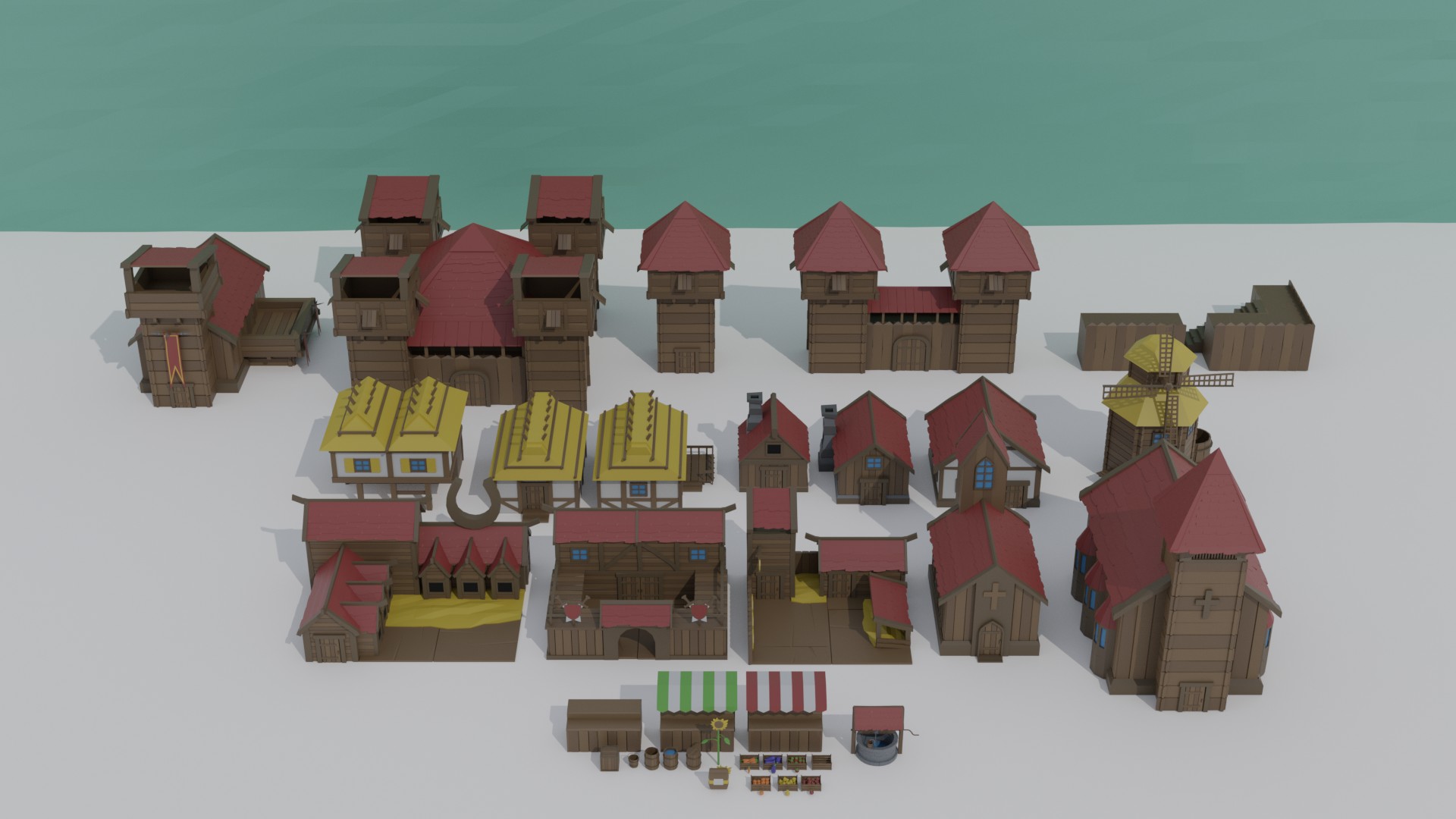 Low-poly cartoon medieval city buildings asset by Tykryk | 3DOcean