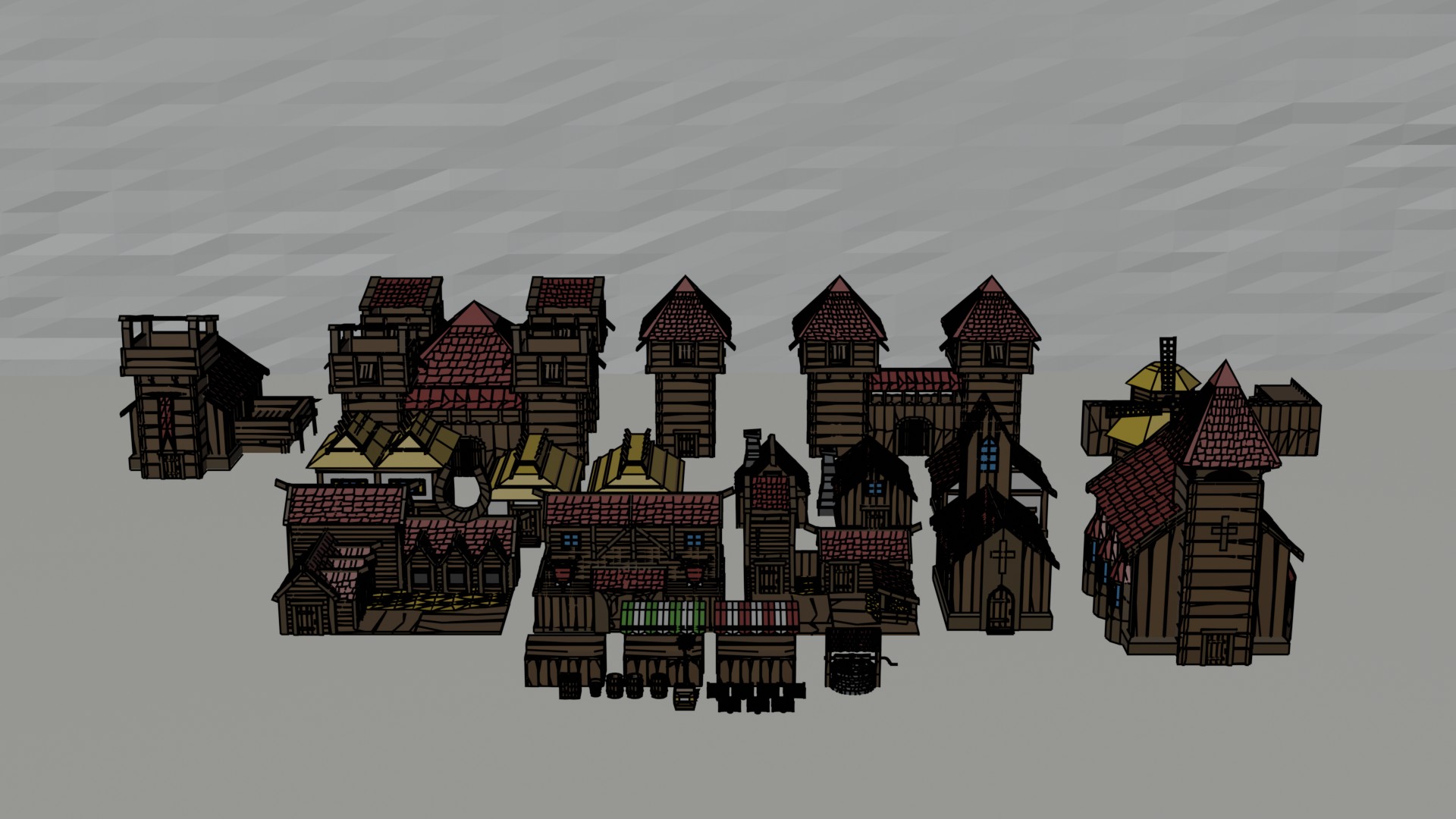 Low-poly cartoon medieval city buildings asset by Tykryk | 3DOcean