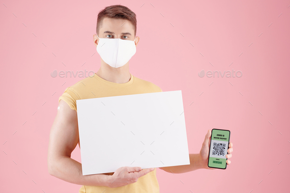Man with Placard and QR Code Stock Photo by DragonImages | PhotoDune