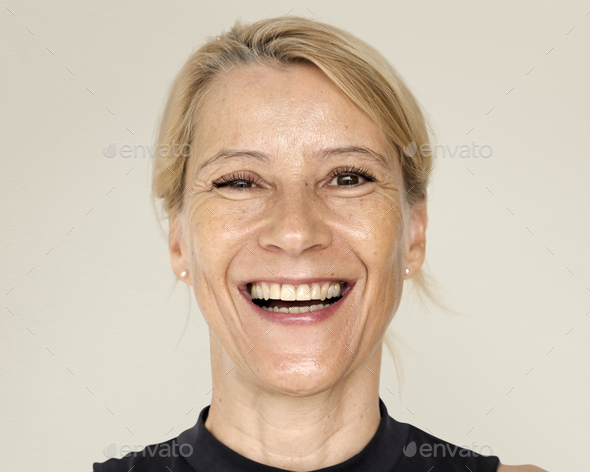 Beautiful blonde woman portrait, smiling face Stock Photo by Rawpixel