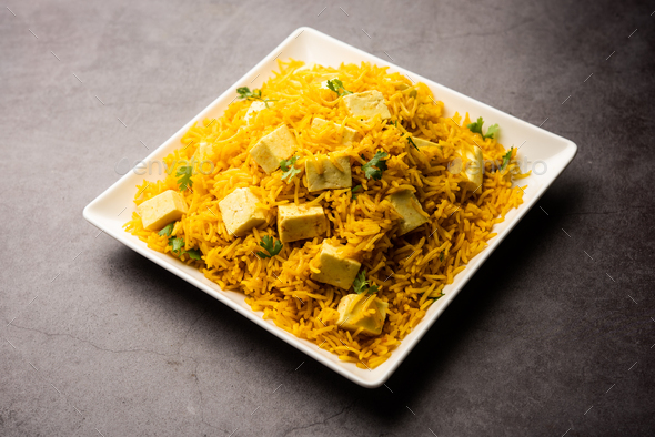 Paneer Pulav or cottage cheese fried rice Stock Photo by stockimagefactory