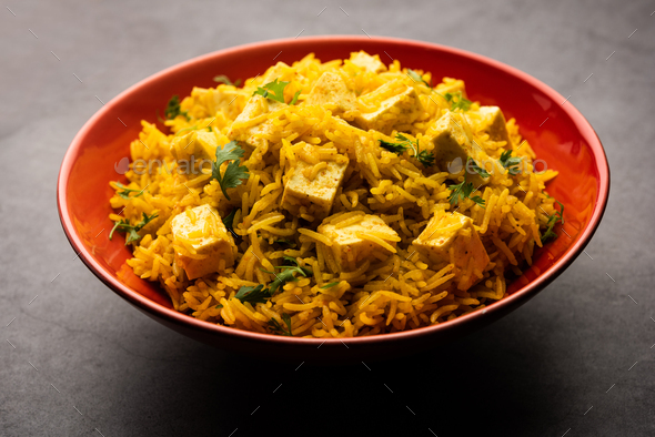 Paneer Pulav or cottage cheese fried rice Stock Photo by stockimagefactory