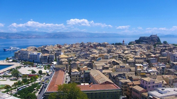 Aerial View of Old City During the Day, Corfu Time Lapse, Stock Footage