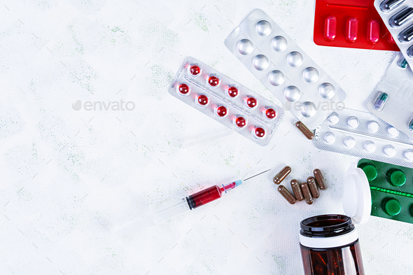 Viral disease protection. Different pills, tablets, capsules and ...