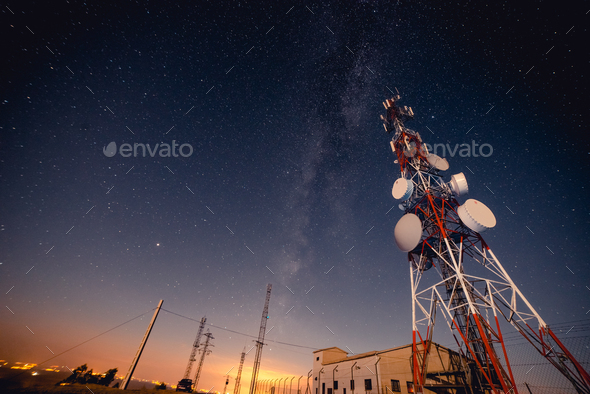 Radio tower against starry sky Stock Photo by ADDICTIVE_STOCK | PhotoDune