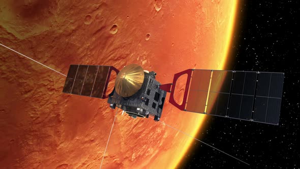 Interplanetary Space Station Deploys Solar Panels In Orbit Of The Mars, Motion Graphics