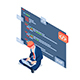 Isometric Businessman as a Programmer Working on Laptop to Coding, Vectors