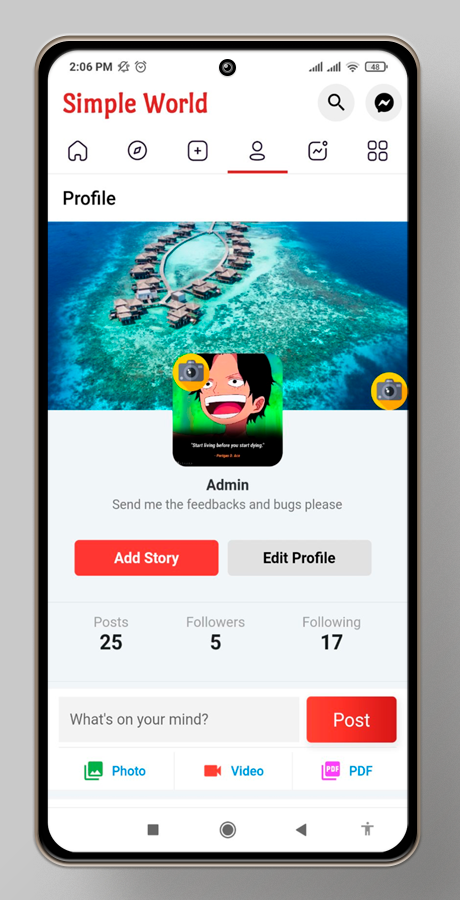 Simple World - Flutter Facebook Clone Full Application with Admin Panel by certainity