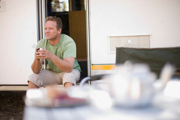 Man camping with RV Stock Photo by imagesourcecurated | PhotoDune
