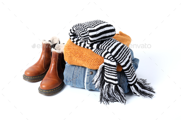 Concept of winter clothes isolated on white background Stock Photo by ...