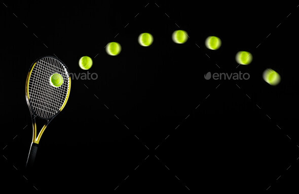 Tennis racket and balls in motion Stock Photo by Image-Source | PhotoDune