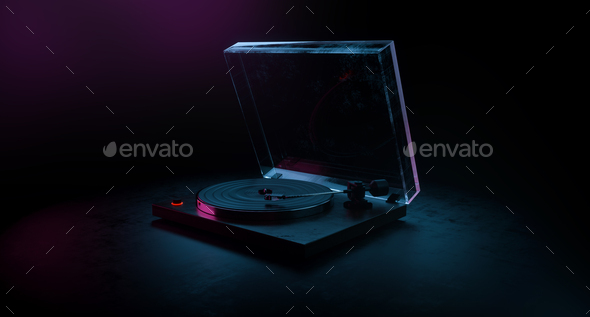 Turntable vinyl record player. Black Background Stock Photo by mahirkart