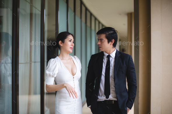 professional business partner person talking together, man and woman ...