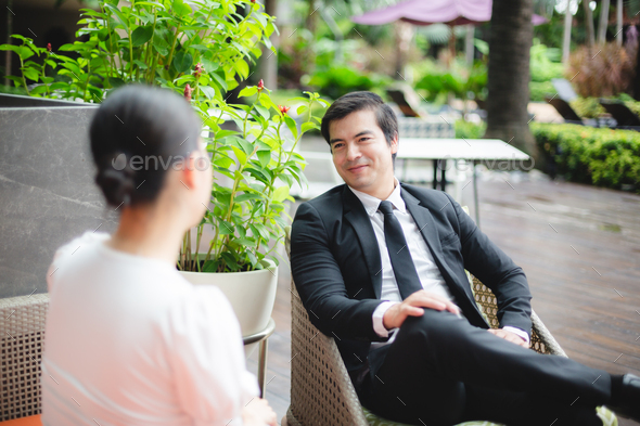 professional business partner person talking together, man and woman ...