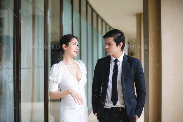 professional business partner person talking together, man and woman ...