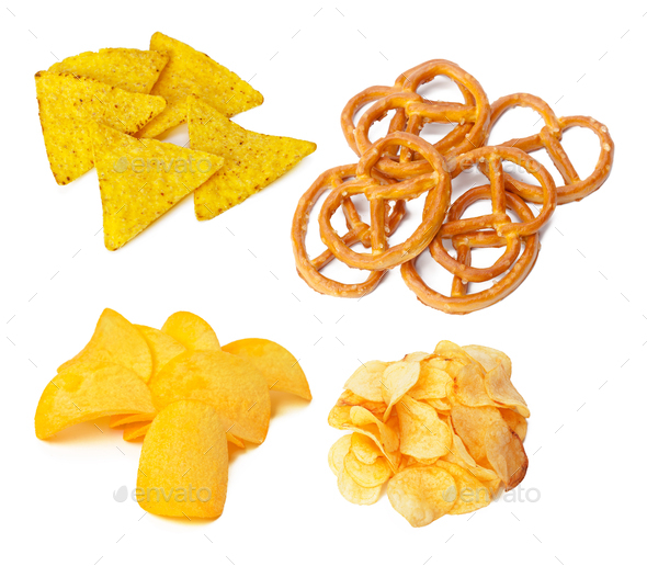 Snack collection isolated on white background collage Stock Photo by ...