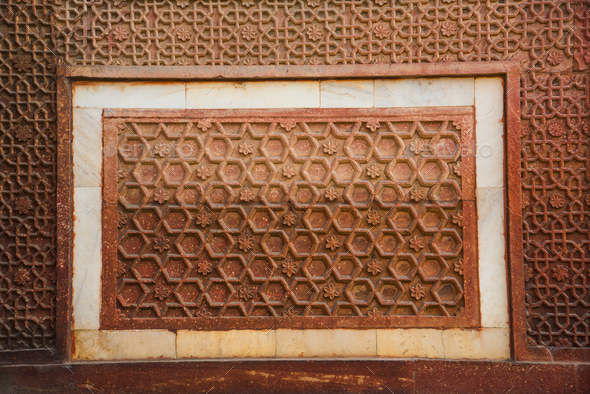 Geometrical pattern and decorative detail of Red Fort. Agra, UNESCO ...