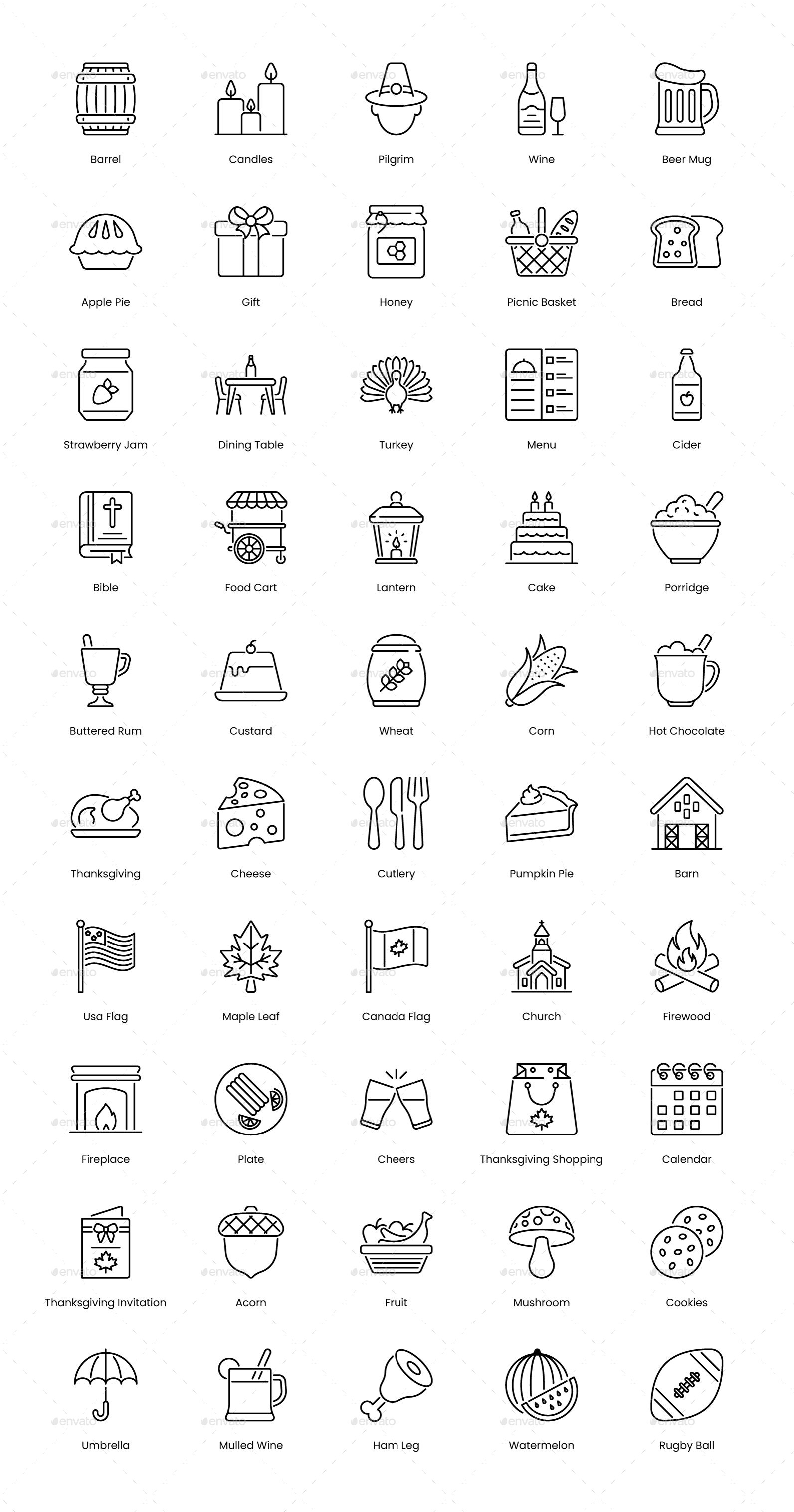 Thanksgiving Icons Set by trianglesquad | GraphicRiver