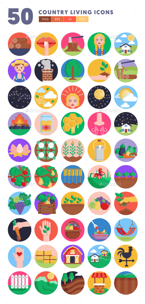 50 Country Living Icons, Icons | GraphicRiver