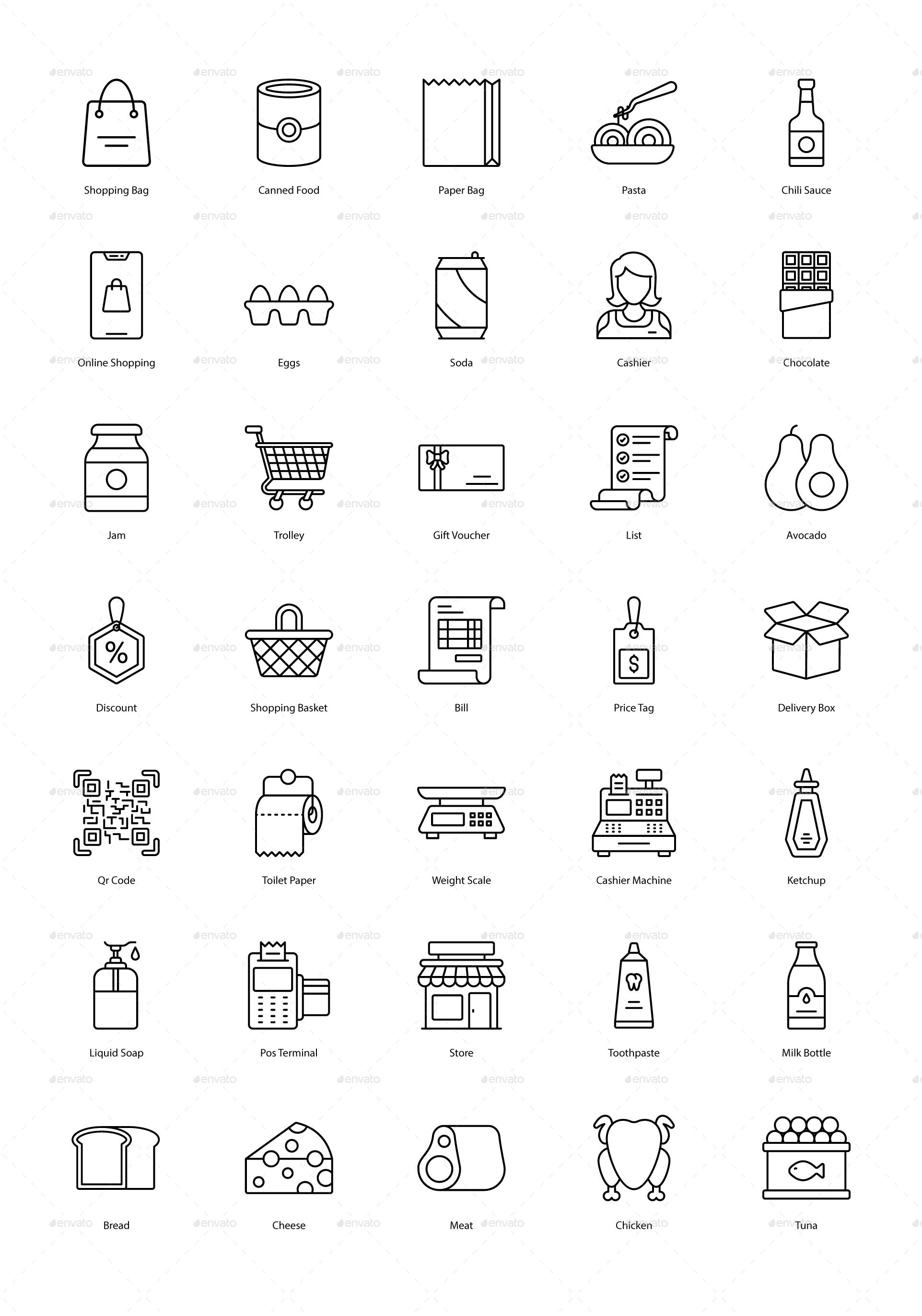 Grocery Icons Set, Icons | GraphicRiver
