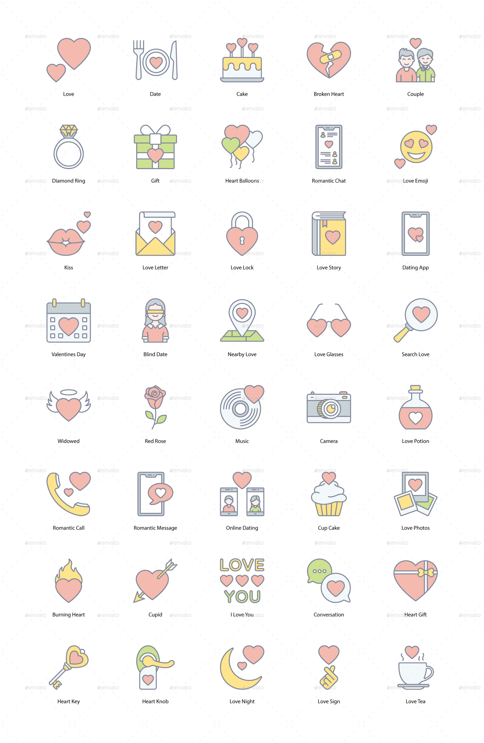 Love and Dating Icons Set, Icons | GraphicRiver