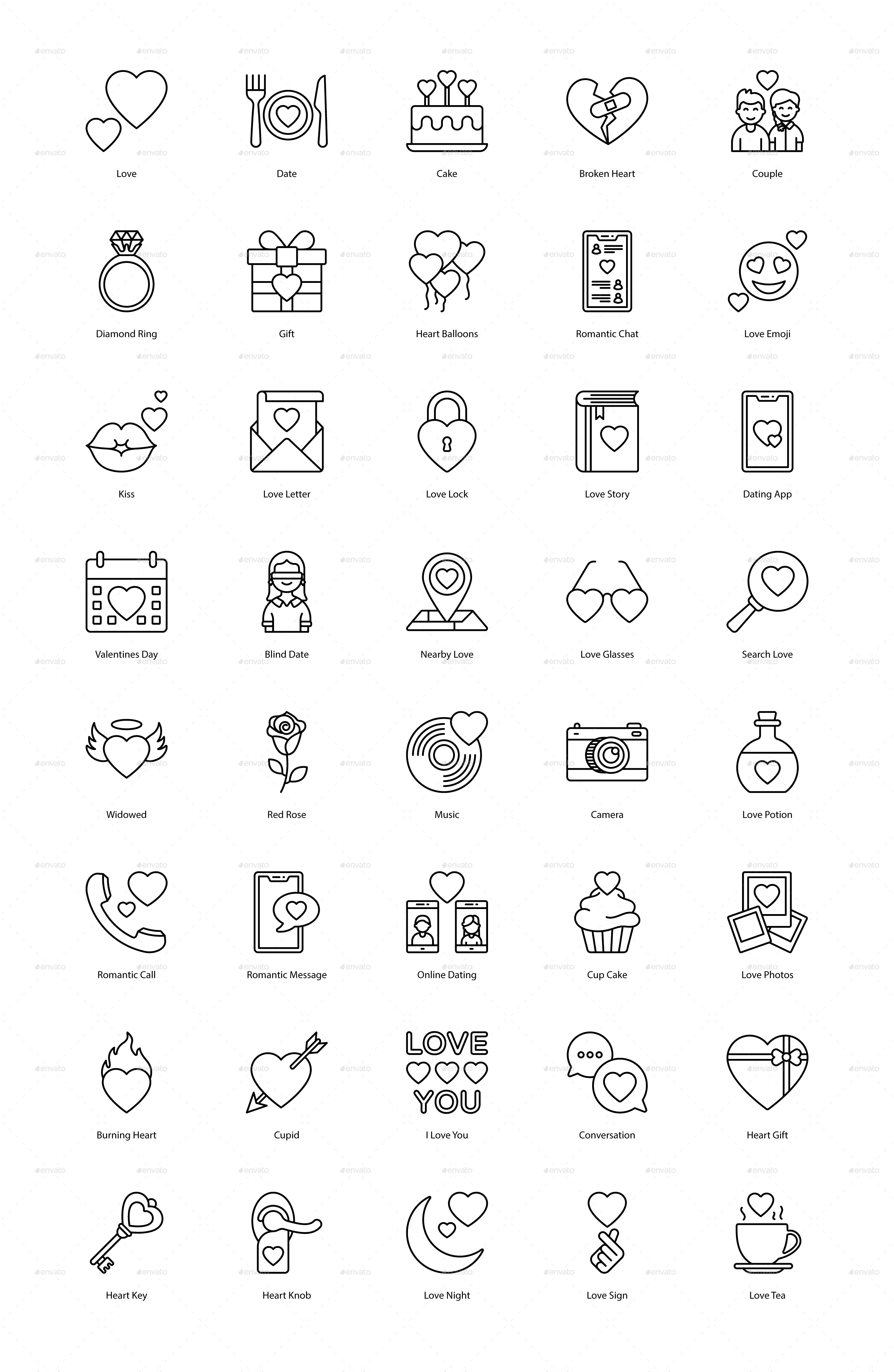 Love and Dating Icons Set, Icons | GraphicRiver