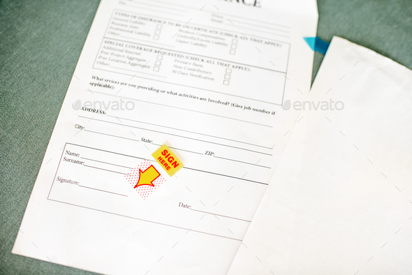 Document with sign here sticker Stock Photo by RossHelen | PhotoDune