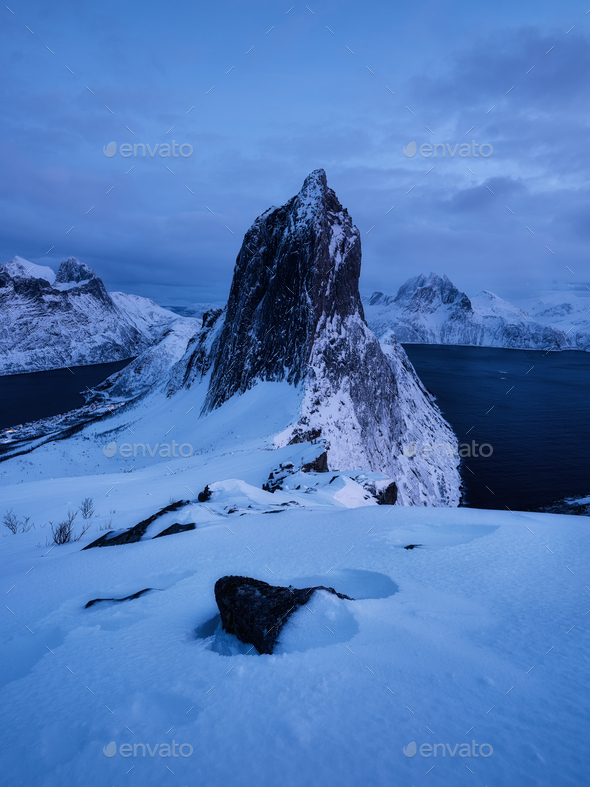 Mountain Segla, Senja islands, Norway. High mountains at the winter ...