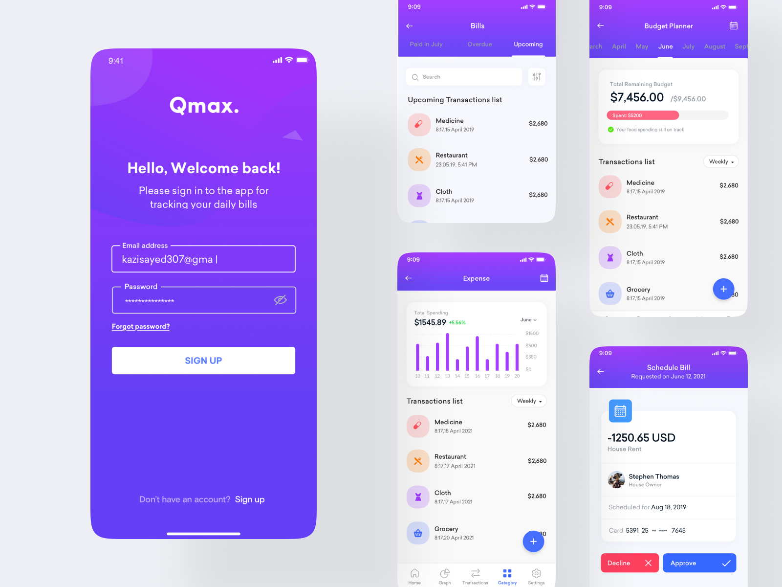 Qmax - Budget Planner & Expense Tracker App UI Kit XD by GoldenLayers