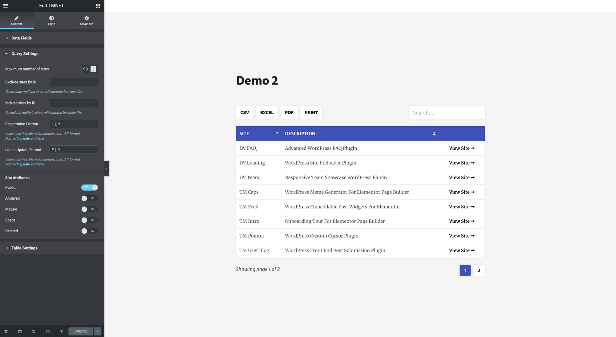Tmnet Wordpress Multisite Network Site List For Elementor By Egemenerd