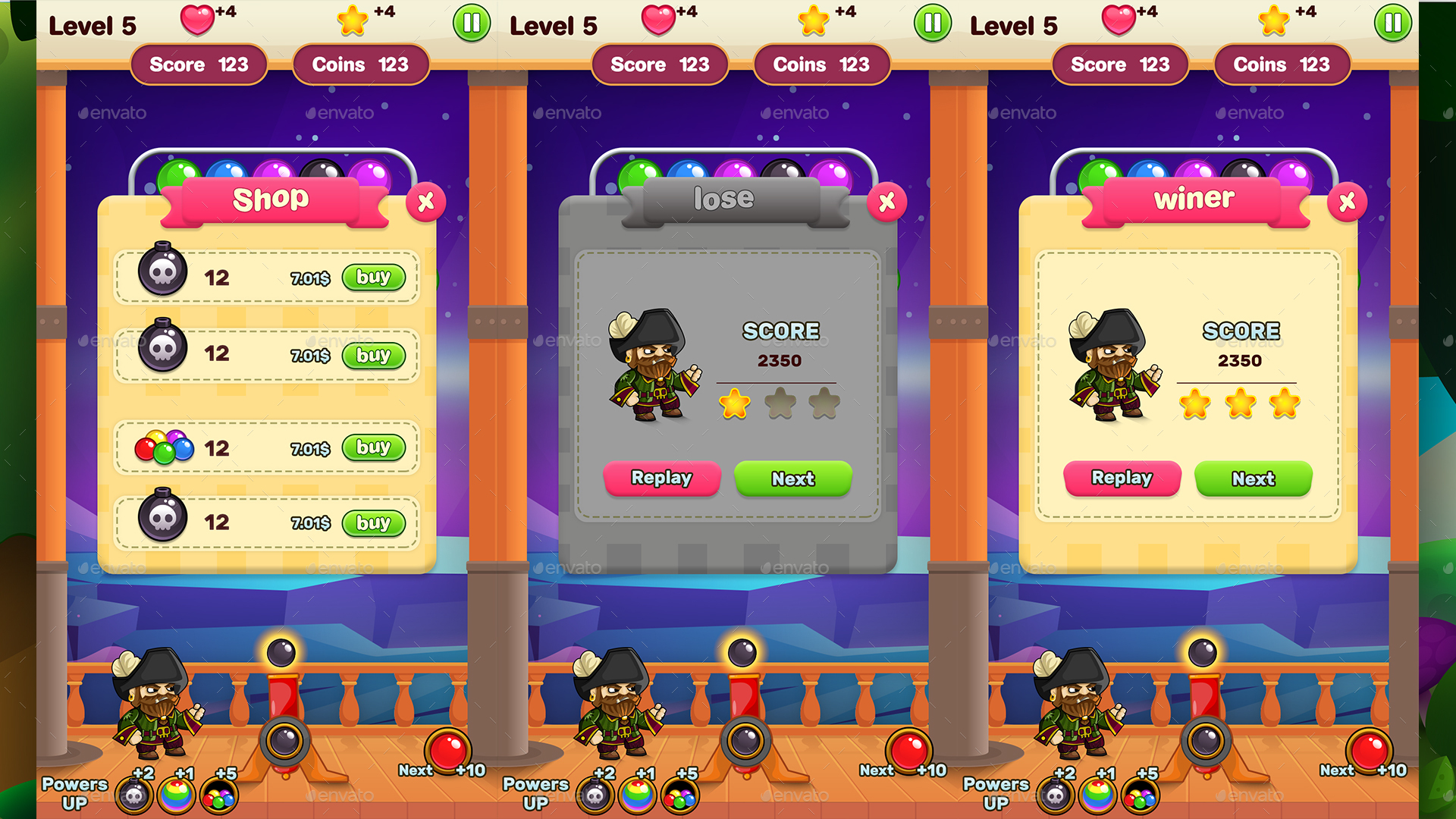 2D Puzzle Bubble Game Gui Pack, Game Assets | GraphicRiver