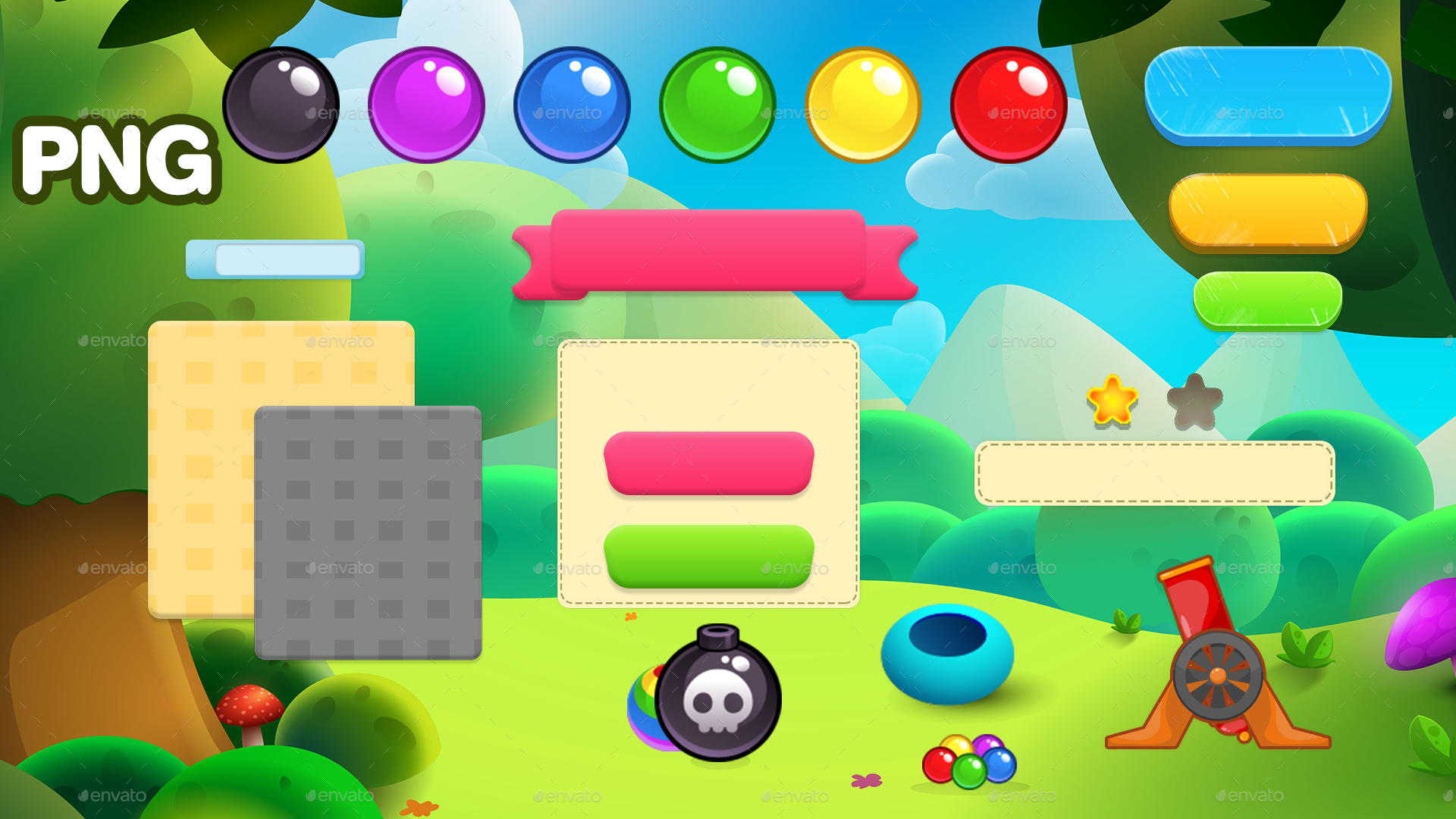 2D Puzzle Bubble Game Gui Pack, Game Assets | GraphicRiver