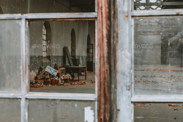 Old broken construction with broken windows and furniture Stock Photo ...