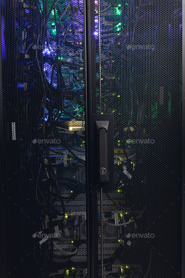 Close up view of wire connections in a modern computer server Stock ...