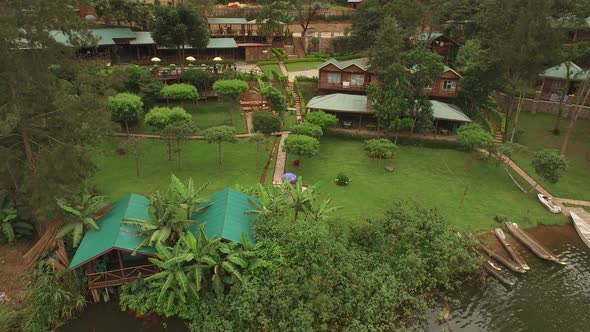 Aerial shot of Bunyonyi Overland Resort in Uganda , Stock Footage ...