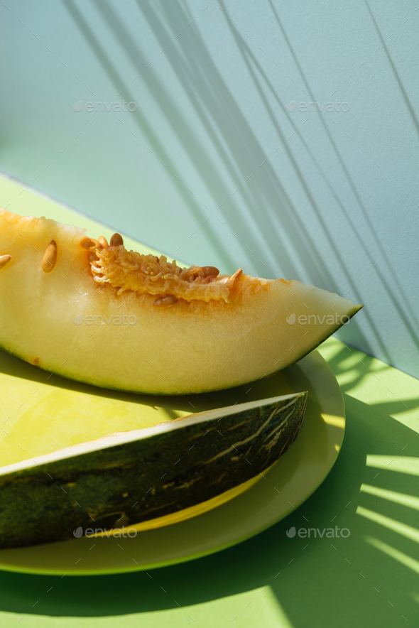 Melon toad skin cut into slices ,Colorful summer theme Stock Photo by ...