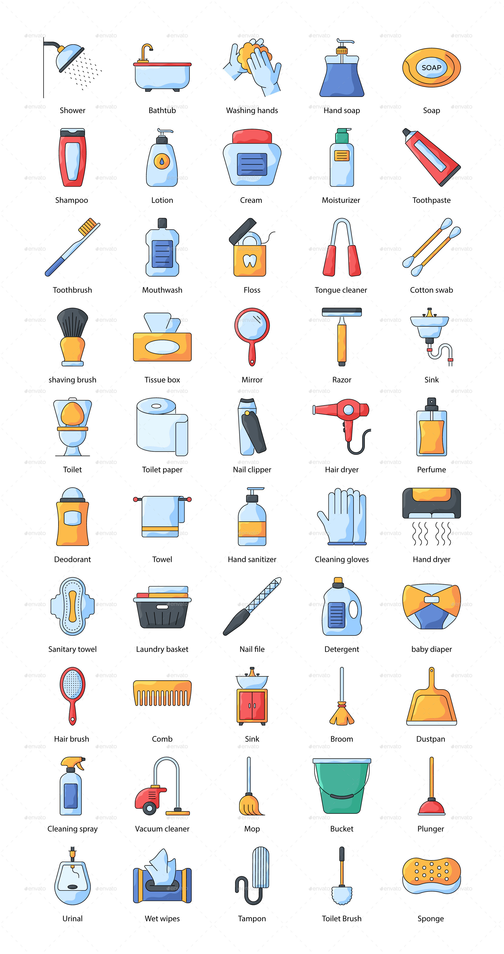 Hygiene Routine Icons Set, Icons | GraphicRiver